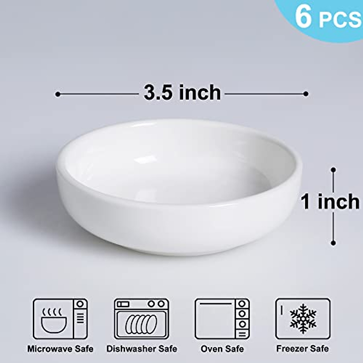 Auanlay Ceramic Dipping Bowls Set of 6, Soy Sauce Dish, 3 Oz Dip Bowls, Mini Pinch Bowls, Sauce Cups, Small Serving Bowls for Side Dishes, Condiment, Prep, Sushi, Appetizer, Seasoning, White