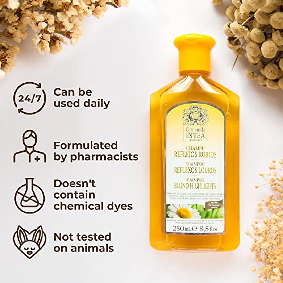 Intea Chamomile Shampoo - Premium Blonde Brightening Shampoo - Non-Ammonia, Easy Application for Natural or Dyed Hair - 8.5oz