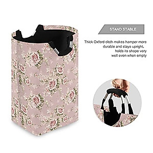 MNSRUU Laundry Bag with Handles, Pink Rose Flower Foldable Collapsible Laundry Basket Hamper for Laundry Room Decor and Accessories Bathroom Organization and Storage