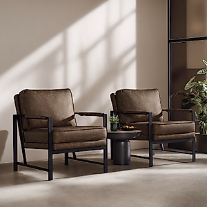 Yaheetech PU Leather Armchair, Retro Leisure Accent Chair with Extra Soft Padded and Cushion, Modern Reading Arm Chair with Black Metal Frame for Living Room/Office/Bedroom/Study, Brown