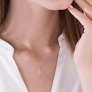 Cross Pendant in 925 Sterling Silver - Cubic Zirconia Cross Pendant for Men & Women - Prong Set - Cut CZ with Tapered Baguettes Jewelry Catholic Faith Christian Religious Birthday Gifts for