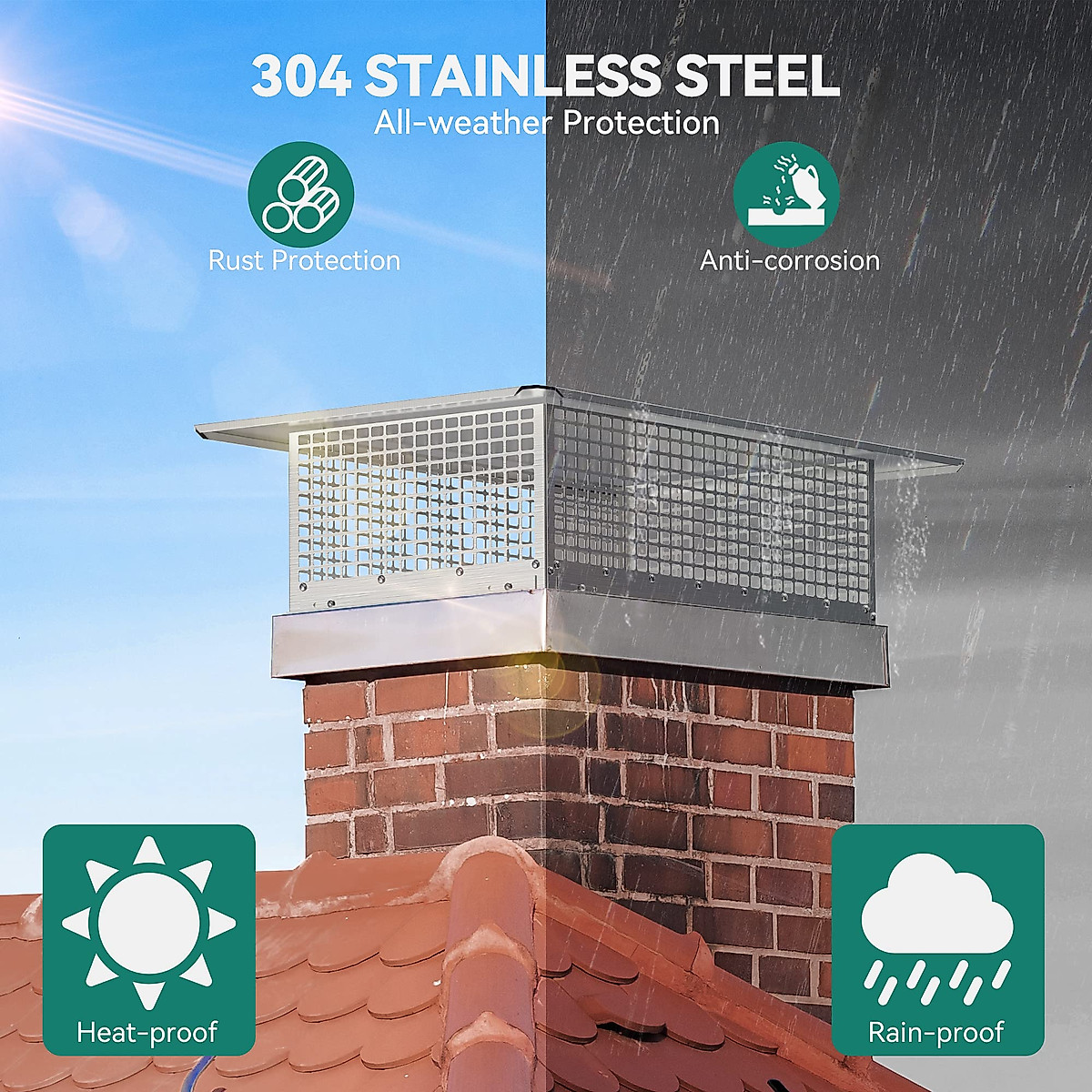 YITAHOME Chimney Cap, 13" x 24" Chimney Cover for Outside, 304 Stainless Steel Fireplace Chimney Caps with Adjustable Metal Strips, Screws & Gloves