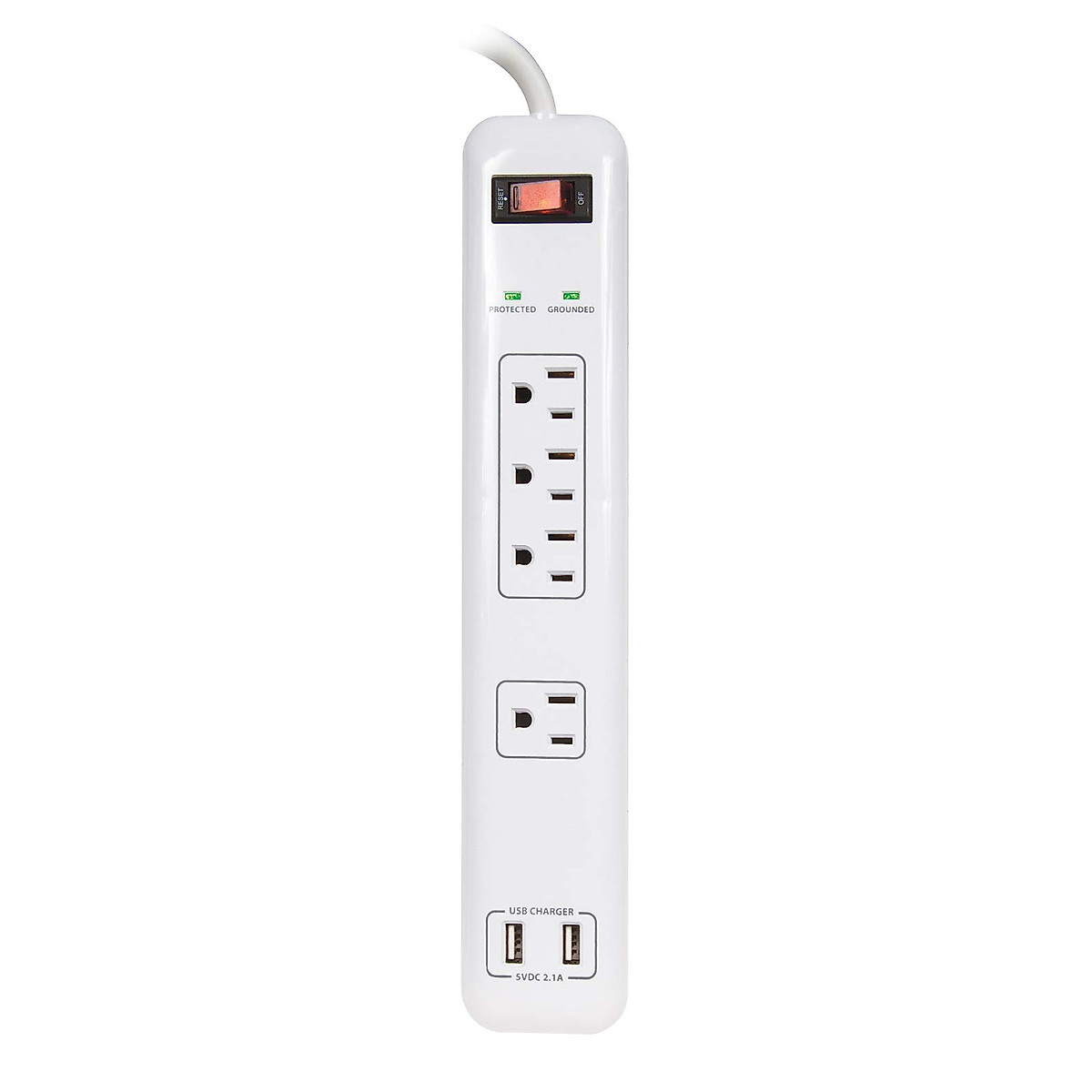 Prime Wire & Cable PB505104 4-Outlet Electronics Surge Protector with 14/3 SJT 4-Feet Cord and USB Charger, White