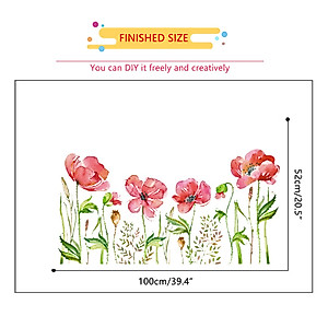 MOLANCIA Floral Wall Decals, Poppies Flowers Wall Stickers, Beautiful Flowers Vines Wall Stickers Art Murals, Poppy Flowers Wall Posters, Garden Blossom Flowers Wallpaper for Living Room Girls Bedroom