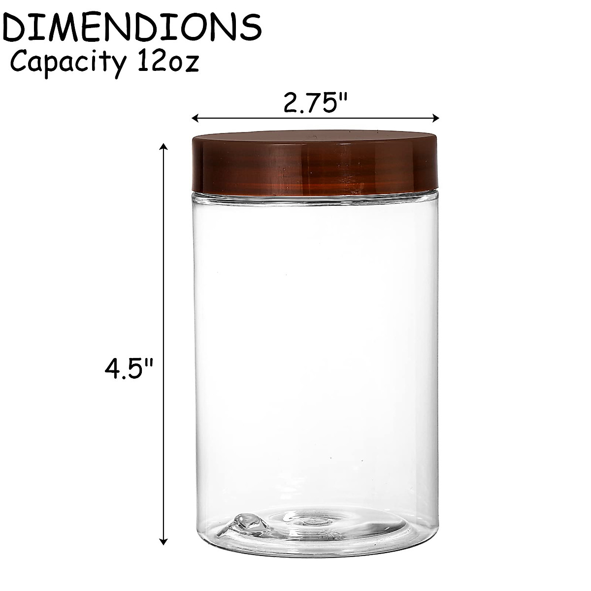 Fasmov 20 Pack 12 Oz Clear Empty Plastic Jars with Screw-on Lids, Ideal Containers for Kitchen and Home Storage, Brown