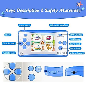 JJFUN Mini Handheld Games for Kids Portable Retro Video Game Player Built-in 168 Classic Games 2.5 inches LCD Screen Arcade Gaming System Xmas Present for Boys Girls Ages 4-12 (Blue+Silver)