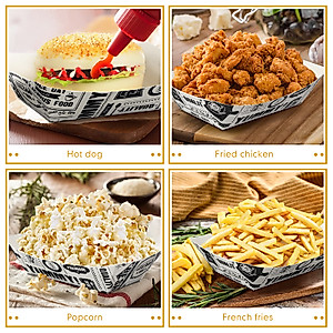 500 PCS Paper Food Boats Disposable Newspaper Paper Food Trays Black Paper Food Trays 1 Lb Serving Boat for Fries, Hot Corn Dogs, Ice Cream