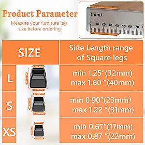 BAIPOK 36Pcs Square Chair Leg Floor Protectors, Silicone Chair Leg Protectors for Hardwood Floors, Felt Furniture Leg Cover Pad for Protecting Floors from Scratches and Noise, Black, Easy to install