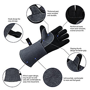 Bessteven 14in Leathe Welding Gloves 932℉/500℃ BBQ Gloves Fireproof Heat Proof for Oven Barbecue Cooking Wood Stove Pot Holder Campfire Soldering Welder Gifts for Men Women