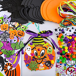 Winlyn 24 Sets Halloween Craft Kits DIY Halloween Pumpkin Ghost Bat Black Tree Ornaments Decorations Art Sets Fall Crafts Foam Stickers Arts and Crafts Supplies Kit for Kids Party Classroom Activities