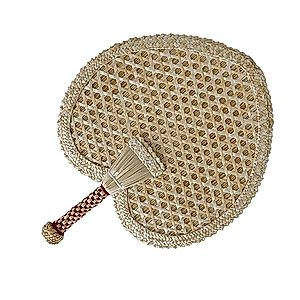MKYOKO Folding Fan Fan Hand Fans Woven Summer Palm Handmade Rattan Natural Straw Leaf Rocker African Paddle Heart Wheat Weaving Tea Pot (Wood Color 37X29CM)