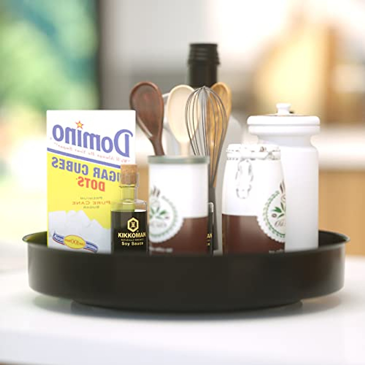 Lazy Susan Organizer 10 inch Stainless Steel Metal Turntable Rotating Spice Racks for Pantry Cabinet Cupboard Organizer Table Black