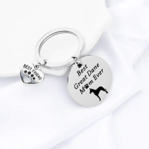 FUSTMW Great Dane Lover Gifts Best Great Dane Mom Ever Keychain Great Dane Mom Gifts for Dog Owners (silver)