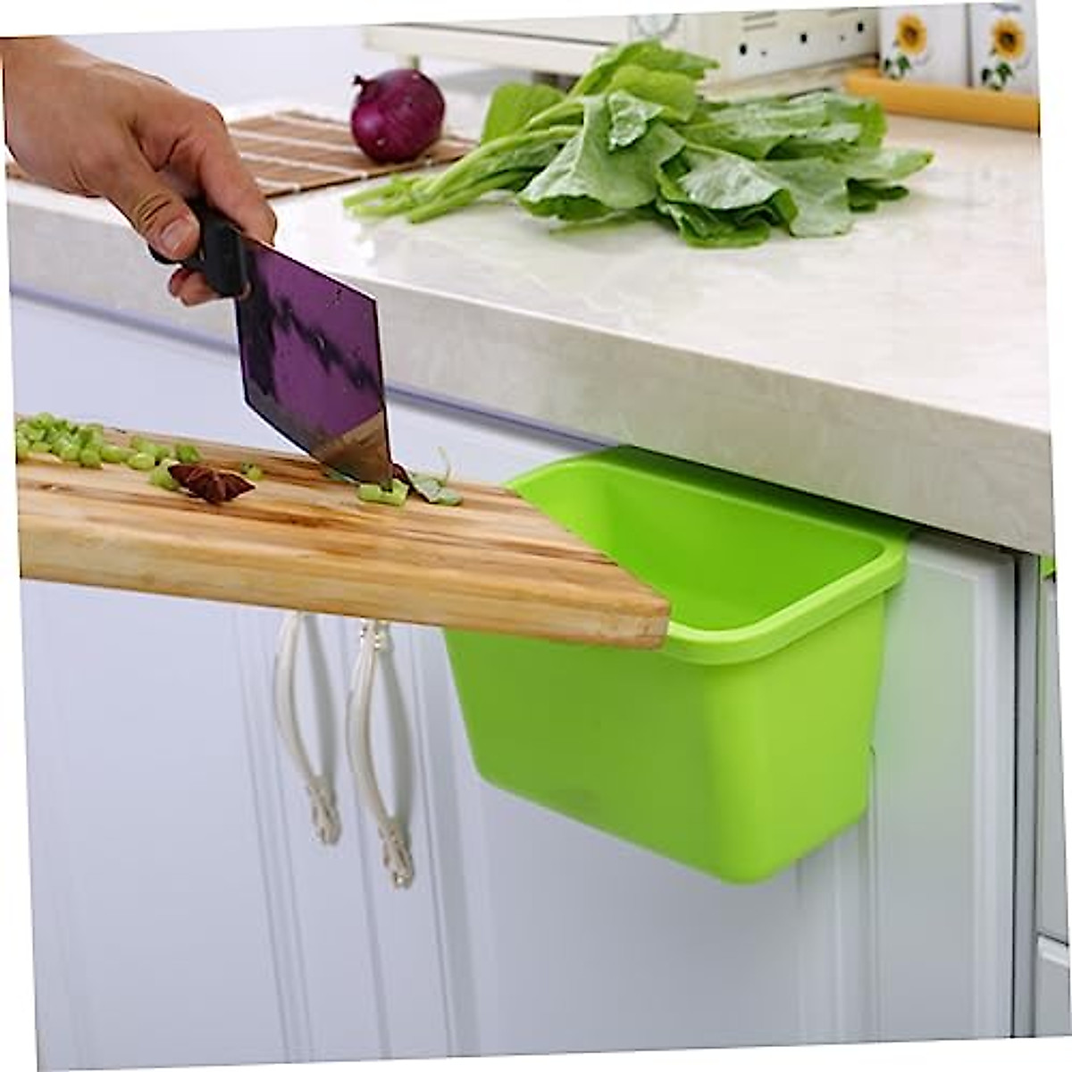 CHILDWEET Multifunctional Green Plastic Hanging Trash Can Space Saving Wastebasket for Deskside Bathroom Kitchen and Recycling Foldable Waste Bin Container