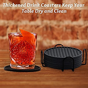 WEGO Coasters for Drinks Set of 6 with Holder, Silicone Coasters Tabletop Protection for Any Table Type, Wood, Glass, Stone Tables, Dishwasher Safe, Washable and Heat Resistant Coffee Coasters (Black)
