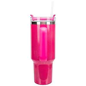 Elanze Designs 40 oz Stainless Steel, Large Water Bottle, Coffee Mug, Spill & Leak Resistant, Thermal Travel Tumbler With Handle, Lid & Straw, Hot Pink