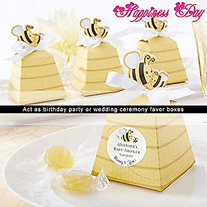 SumDirect Paper Beehive Gift Boxes - 50Pcs Wedding Favor Candy Boxes with Ribbons,Yellow Winnie The Pooh Baby Shower Bee Gift Box for Birthday Decorations