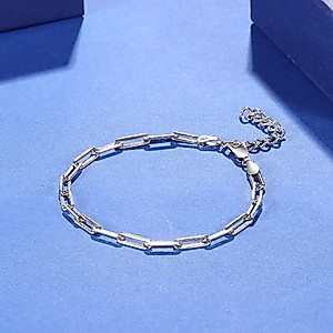 Sterling Silver Paperclip Bracelet for Women Solid Silver Link Chain Bracelets Dainty Fashion Adjustable Paper Clip Bangles Jewelry Gift