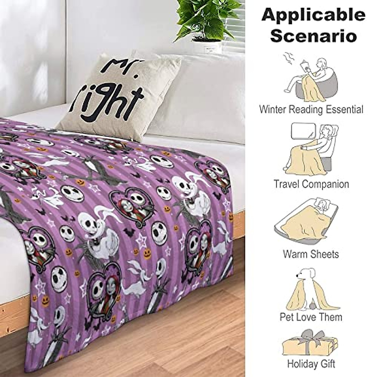 Nightmare Christmas Throw Blanket 60x50 Inches Soft Plush Blanket for Couch Car Bed Christmas