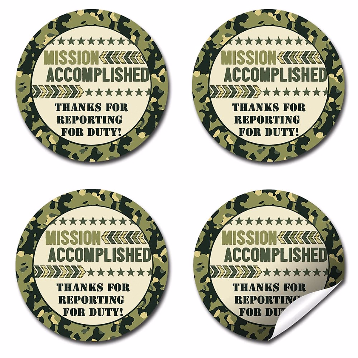 Ten Hut! Army Camouflage Birthday Thank You Sticker Labels for Kids, 40 2" Party Circle Stickers by AmandaCreation, Great for Party Favors, Envelope Seals & Goodie Bags