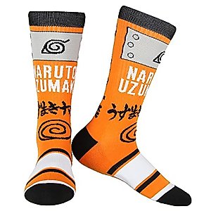 Bioworld Naruto Shippuden Naruto Uzumaki Hidden Leaf Village Logo Athletic Crew Socks