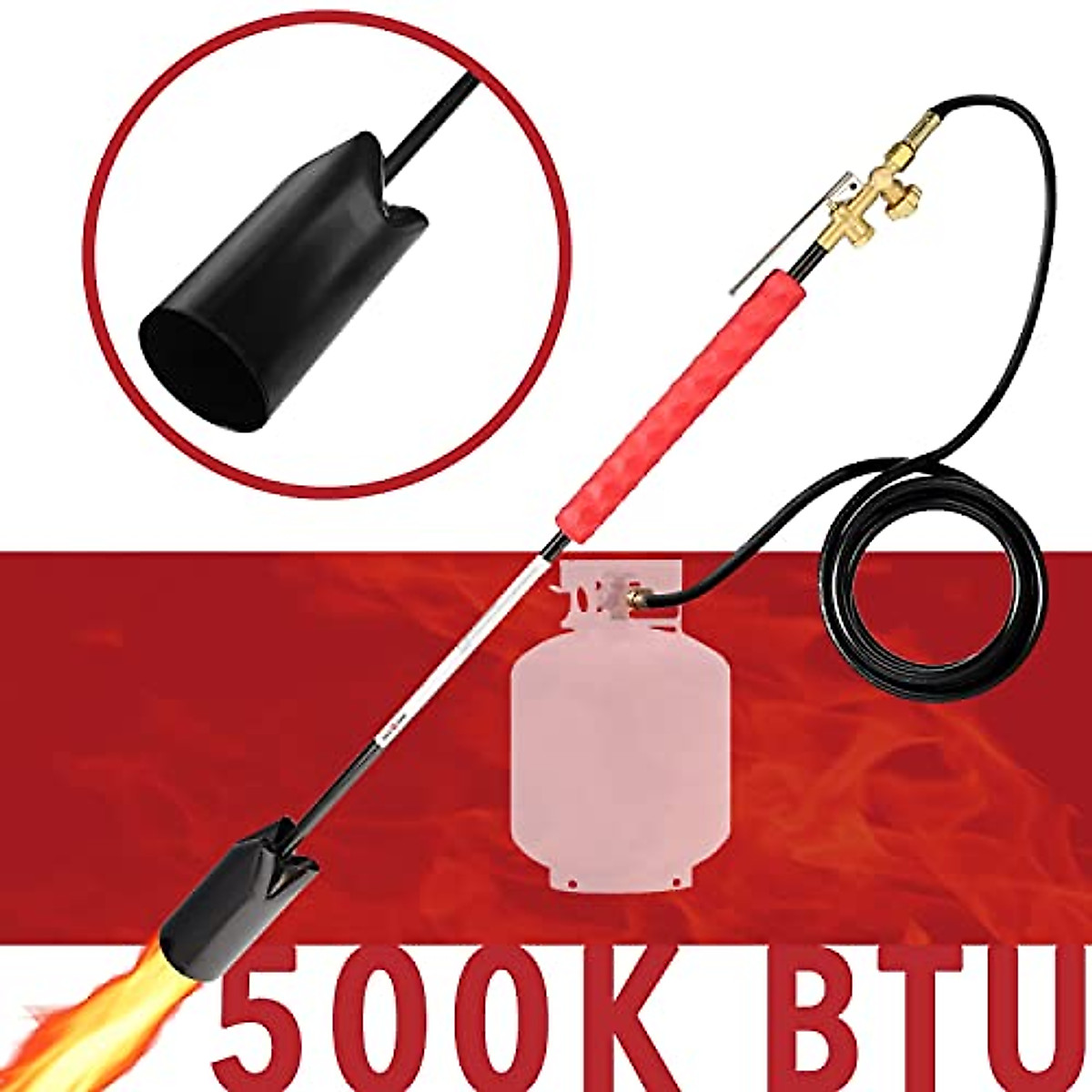 Gas One Propane Torch 500K BTU Heavy Duty Weed Burner Flamethrower with Flint Striker for Bigger Propane Tanks (5-40lb Propane Tanks)