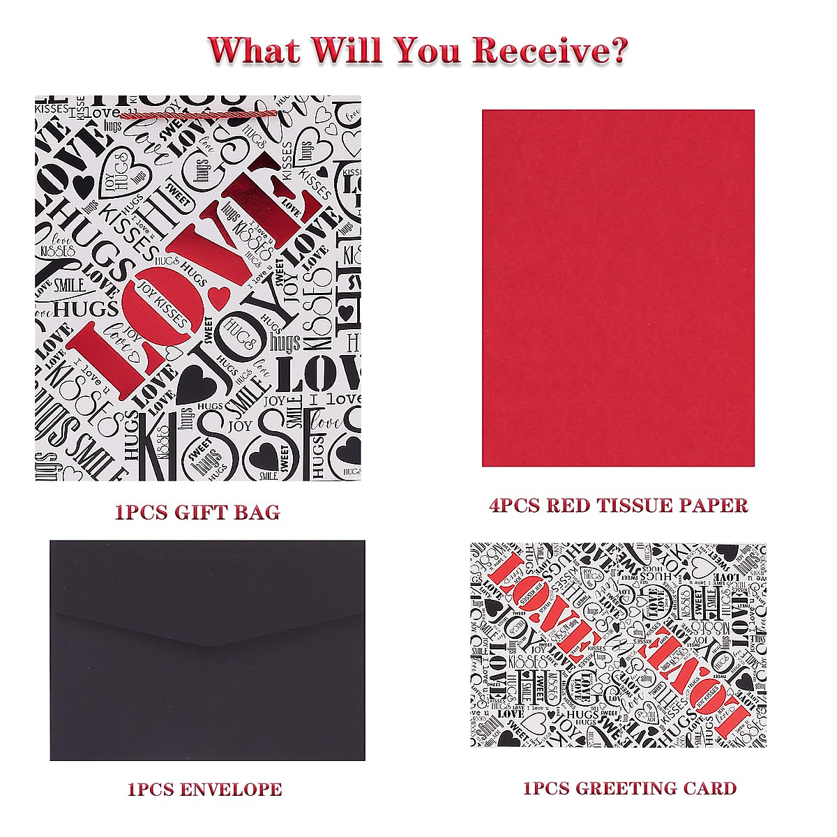 Elephant-package 12.6" Large Love Gift Bag with Card and Tissue Papers for Valentines Day/Mother's Day/Father's Day/Anniversary and more (Red Love)