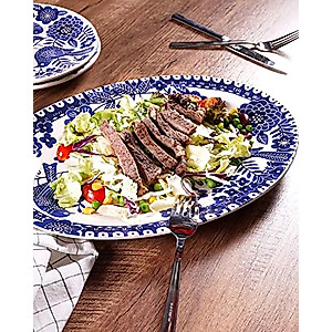 Sonemone 14 inch Blue Bird Serving Platter, Ceramic Oval Serving Plates for Entertaining Party Restaurant, Turkey, Dishwasher & Microwave Safe