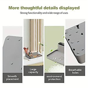 Bathroom Countertop Electric Toothbrush Toothpaste Organizer, Toiletry Counter Sink Silicone Organization Small Storage, Multifunctional Vanity Brush Stand, Green