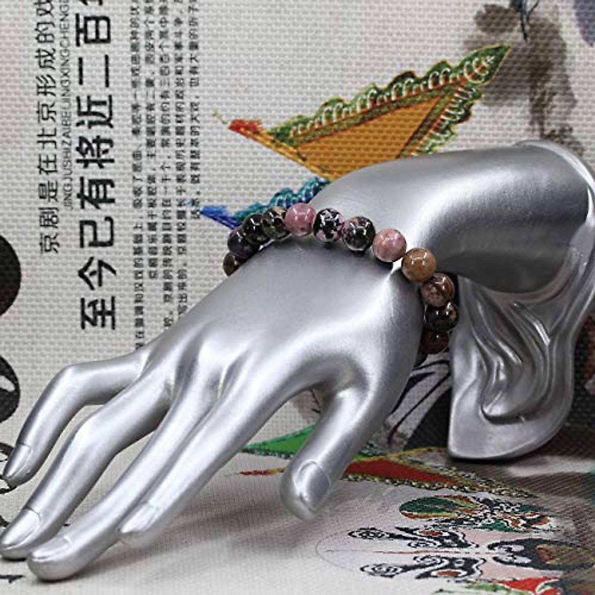 Matrix Rhodonite Crystal Man Women Stretch Gemstones Bracelets 10mm Round Beads Rock Jasper 7 Inch