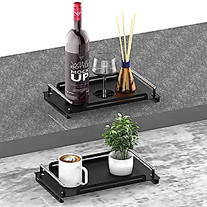 Bathroom Organizer Countertop, Stainless Steel Black Counter Organizer Decorative Tray, Counter Kitchen Spice Rack Storage Shelf Cosmetic Holder for Living Room,Bedroom,Dressing Table