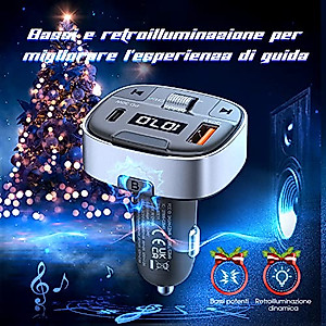 Octeso New Roller FM Transmitter for Car, Wireless FM Radio Adapter/ Music Player/ Car Kit with PD30W & QC3.0 Quick Charging, Bass Music, Ring Backlit, Hands-Free Calls