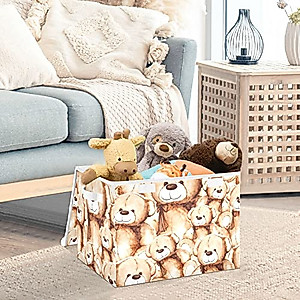DOMIKING Lovely Teddy Bear Large Storage Bin with Lid Collapsible Shelf Baskets Box with Handles Closet Organizer for Clothes Toy Gift Storage