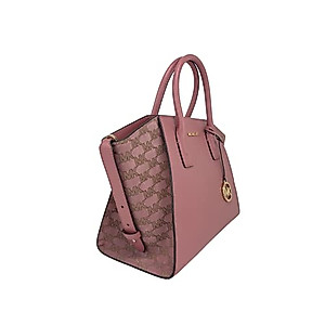 Michael Kors Avril Large Top Zip Satchel Crossbody Bag MK Pink Rose MK Leather