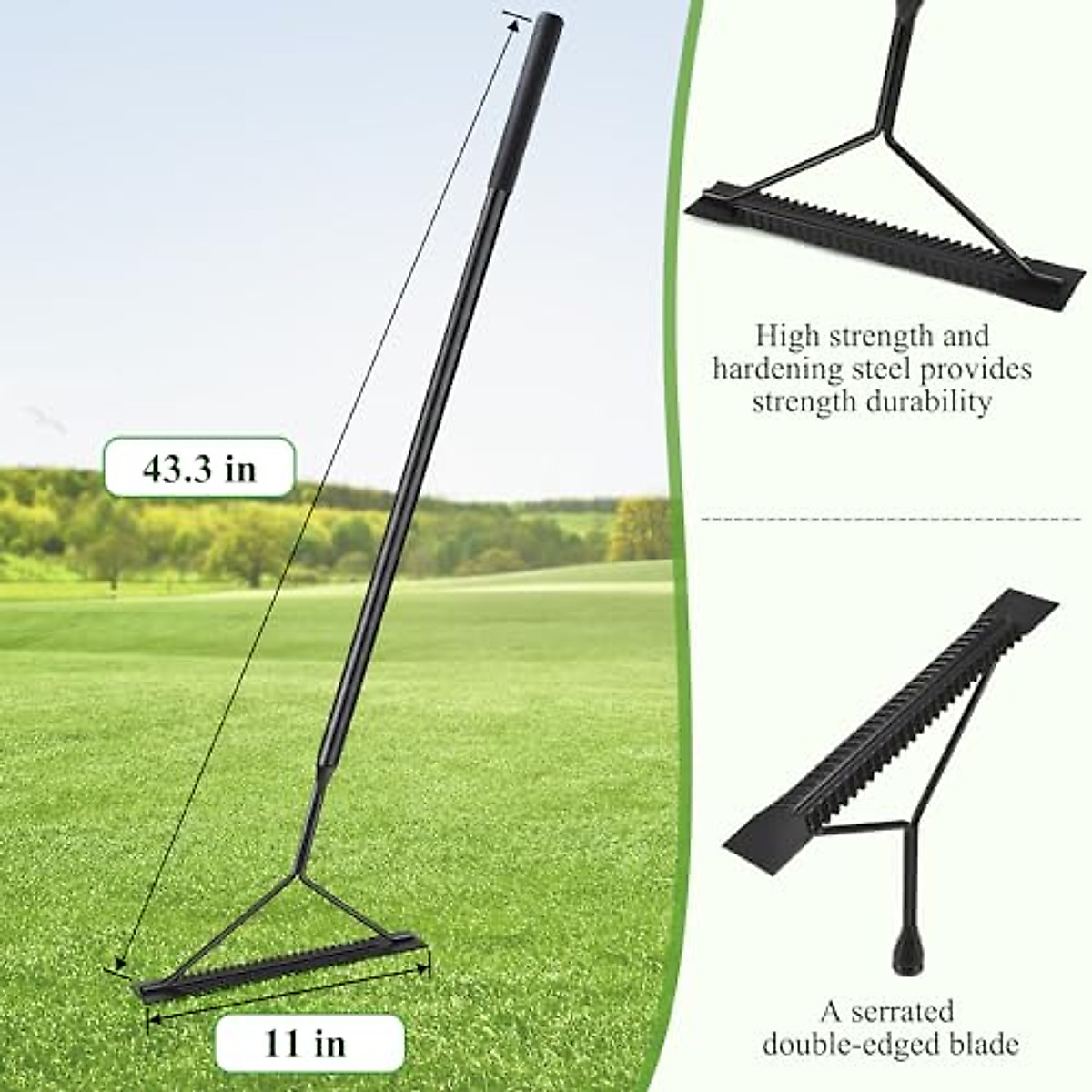 DACK 43" Weed Grass Cutter with Double-Edged Serrated Sharp Steel Blade, Manual Weed Whacker Grass Whip Cutting Hand Tool, Handheld Weed Wacker for Overgrown Weeds in Yard, Field and Ditches