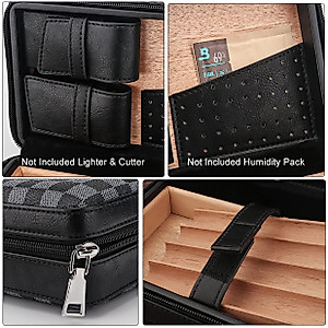 TISFA Cigar Humidor, Cedar Wood Travel Portable Leather Cigar Case, Removable Cedar Tray for 4 Cigars (Checkerboard Lattice)