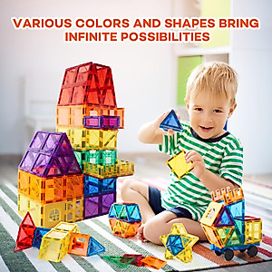 Children Hub 46pcs Magnetic Tiles Set - Educational 3D Magnet Building Blocks - Building Construction Toys for Kids - Upgraded Version with Strong Magnets - Creativity, Imagination, Inspiration