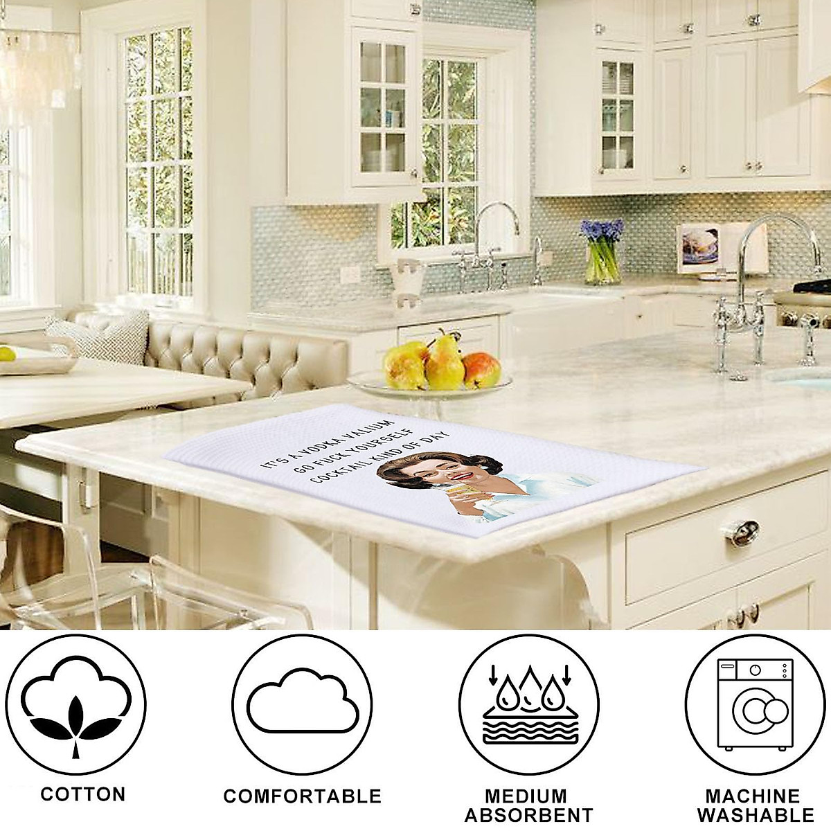 LEVLO Funny Retro Sassy Kitchen Towel Retro Housewife Gift It's a Vodka Valium Go F*ck Yourself Cocktail Kind of Day Tea Towels Waffle Weave Kitchen Decor Dish Towels (It's a Vodka)