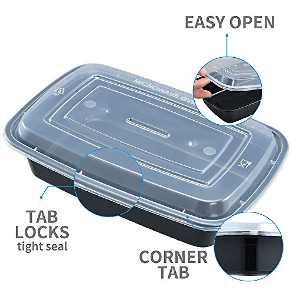Plastic Meal Prep Containers 28oz 50 Pack, Food Storage Containers with Lids Airtight, Food Prep Containers for Freezer, Reusable Bento Lunch Box Togo Food Box, Disposable Takeout Deli Containers