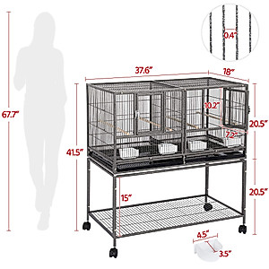 Topeakmart Divided Breeder Parakeet Canary Lovebird Finch Budgie Bird Cages W/Rolling Stand 1 Pack
