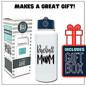 Brooke & Jess Designs Baseball Mom Tumbler Gifts - Large Insulated Water Bottle with Straw - Stainless Steel Metal 32 oz Travel Cup for Mom, Mama, Mother, Wife, Women | Keeps Hot and Cold for Hours