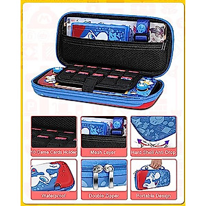 Xinocy for Nintendo Switch Lite 7 in 1 Storage Accessories Kit with Travel Carrying Case+Switch Lite Protective Cover+Game Case Holder+Strap+Sticker+2 Thumb Caps Cute Shell for Boys Kids Girls -Blue