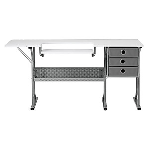 Sew Ready Eclipse Hobby and Sewing Machine Table - White Sewing Table with Gray Storage Drawers + Large Lower Shelf - Can Also Be Used as Computer Desk
