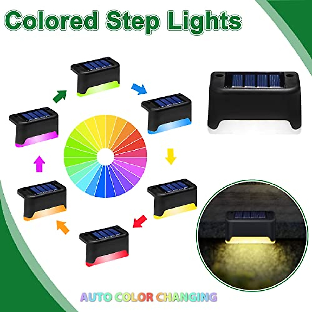 K.E.J. Solar Deck Lights Outdoor Waterproof LED Step Light Landscape Lighting Solar Lights Porch Decor for Fence, Stairs,Step,Yard,Patio,Driveway,Pathway,Yard,Backyard and Garden