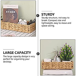 Cabilock Woven Storage Basket Desktop Sundries Organizer Books Box Container Home Decorative Wicker Baskets
