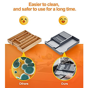 RISHTEN Kitchen Knife Drawer Organizer Grey, In Drawer Knife Block Holder with Expandable Cutlery Tray Compact Organization Drawer Storage Holds Up To 11 Knives (Including Hooks&Sponges)