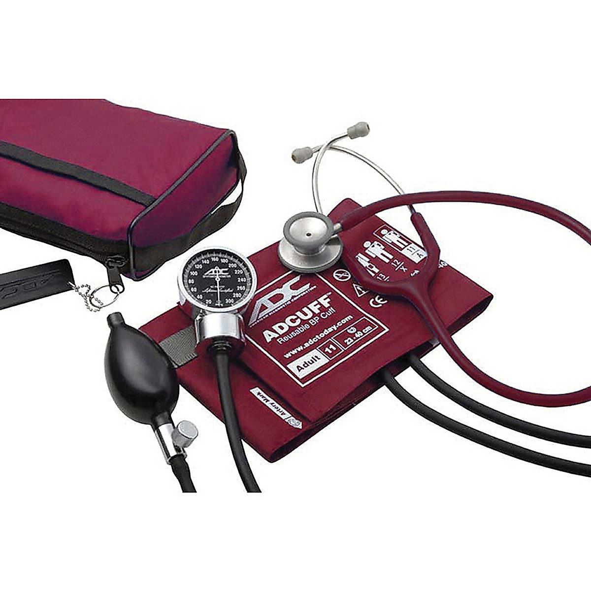ADC 778-603-11ABD Pro's Combo III Professional Adult Pocket Aneroid/Clinician Scope Set with Prosphyg 778 Blood Pressure Sphygmomanometer, Burgundy
