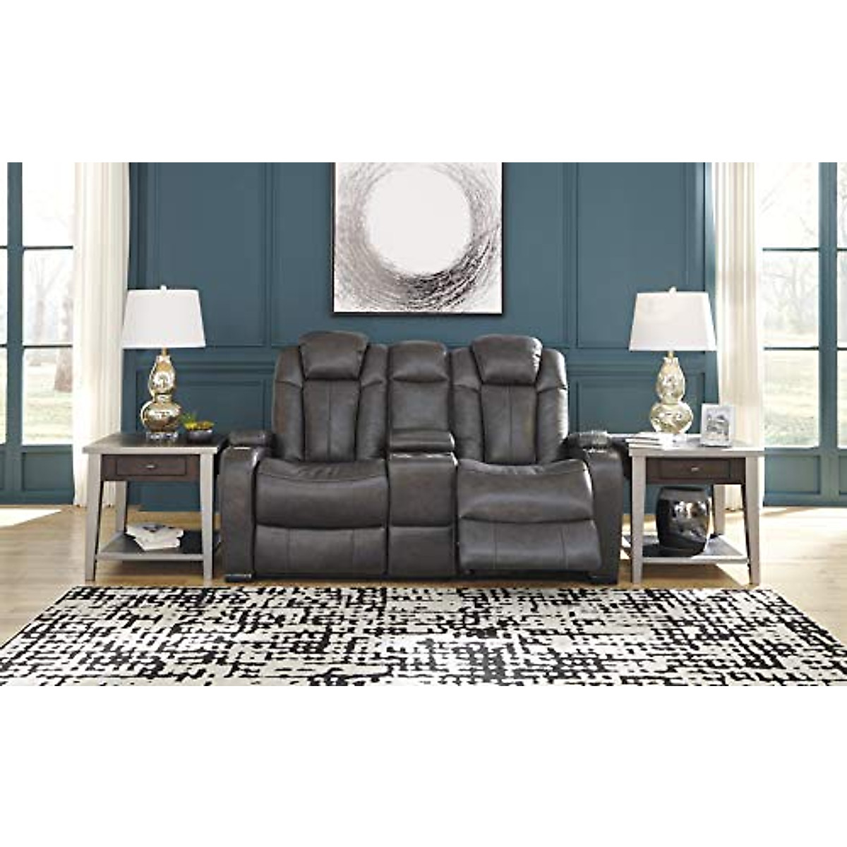 Signature Design by Ashley Turbulance Power Reclining Loveseat with USB Charging Port, Dark Gray