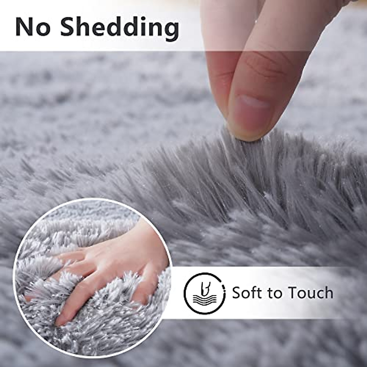 Unirea Soft Shaggy Area Rugs for Bedroom, 5x8 Feet, Fluffy Indoor Modern Plush Carpets for Living Room Kids Room Nursery Home Decor, Upgrade Anti-Skid Rectangular Fuzzy Rug, Grey