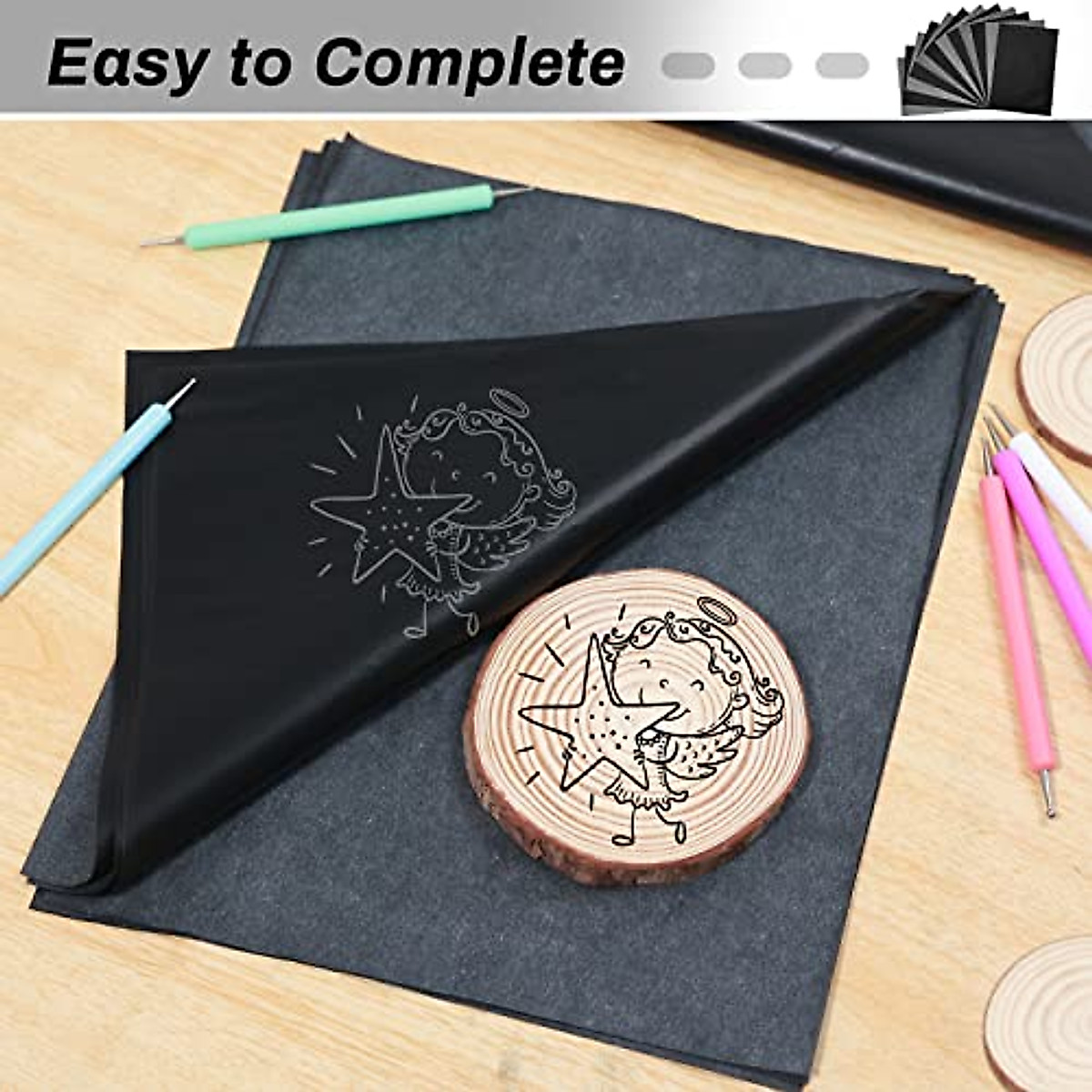 Carbon Transfer Copy Paper with Embossing Stylus Tool for Tracing, Cridoz 30 Sheets Graphite Transfer Tracing Paper with 5 Pcs Embossing Dot Tools for Tracing on Wood, Paper, Canvas (8.5 by 11 Inch)
